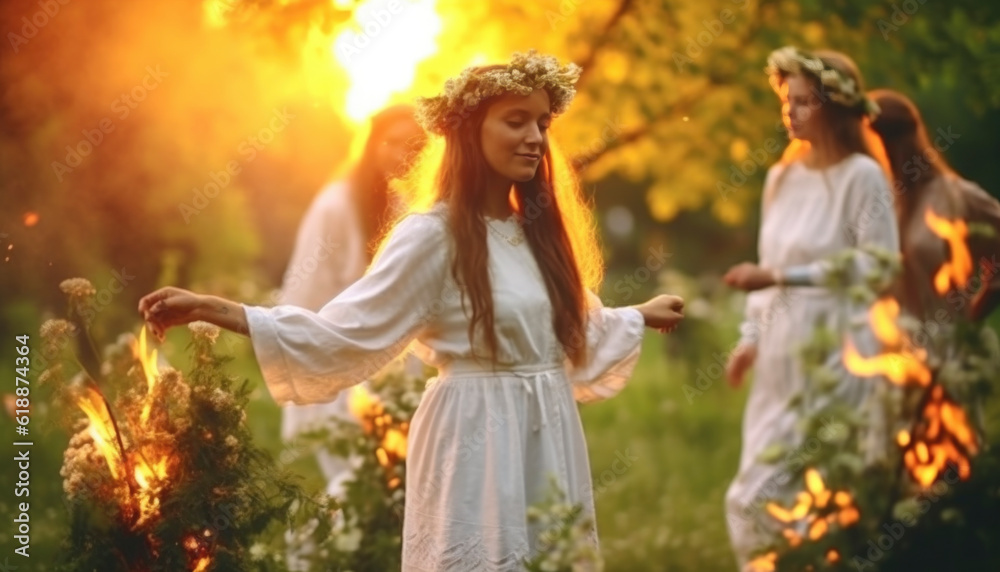 Spiritual solstice ritual celebrated at dawn in the midsummer ...