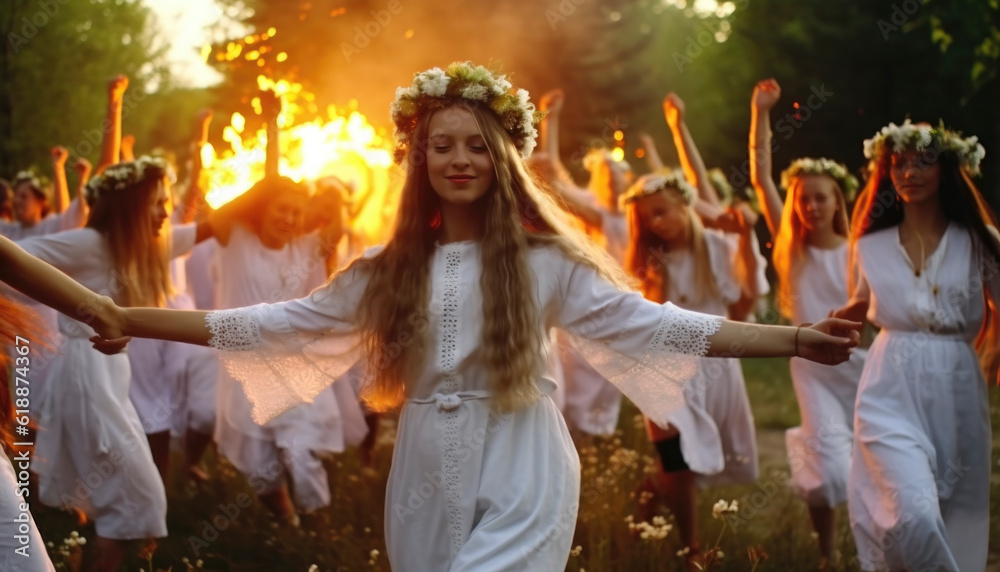 Spiritual solstice ritual celebrated at dawn in the midsummer ...