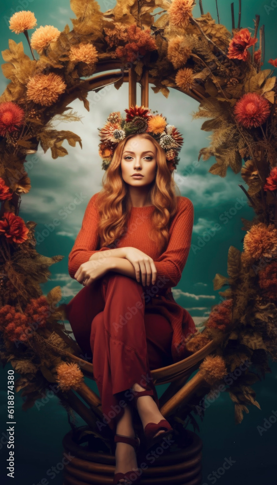 Beautiful girl with wildflowers in the midsummer sun celebrating ...