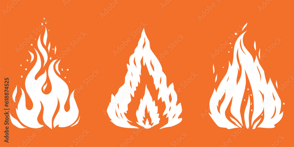 Fire. Hand drawn white silhouette. Flame, torch or campfire. Doodle ...