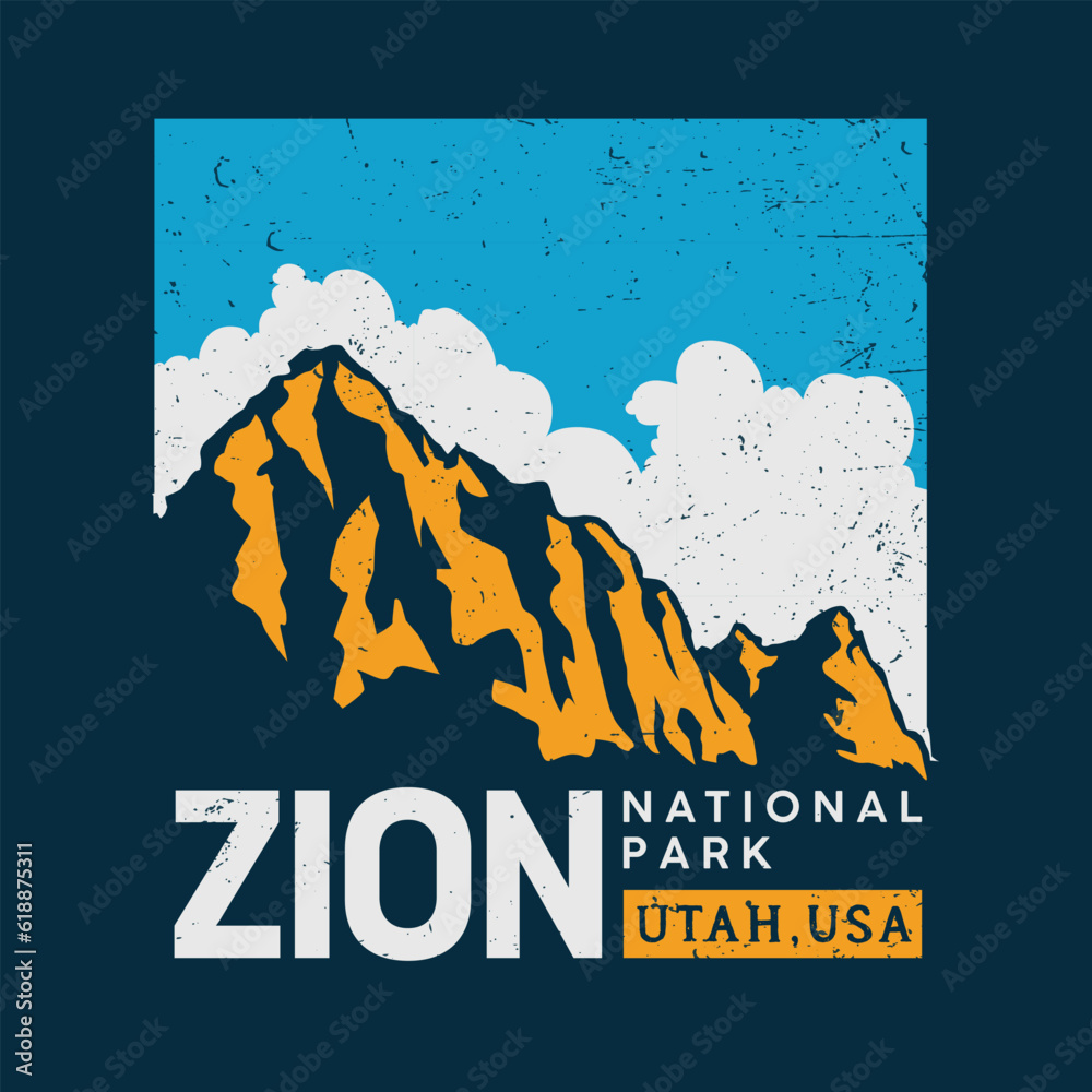 vector illustration of Zion National Park with sunny weather in color ...