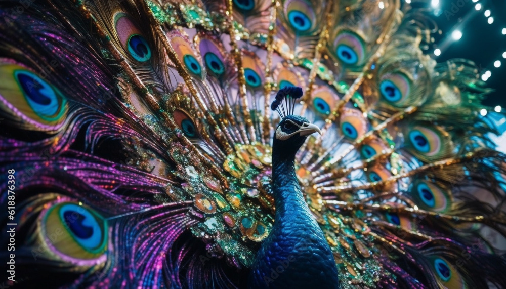 Majestic peacock displays vibrant colors in nature generated by AI ...