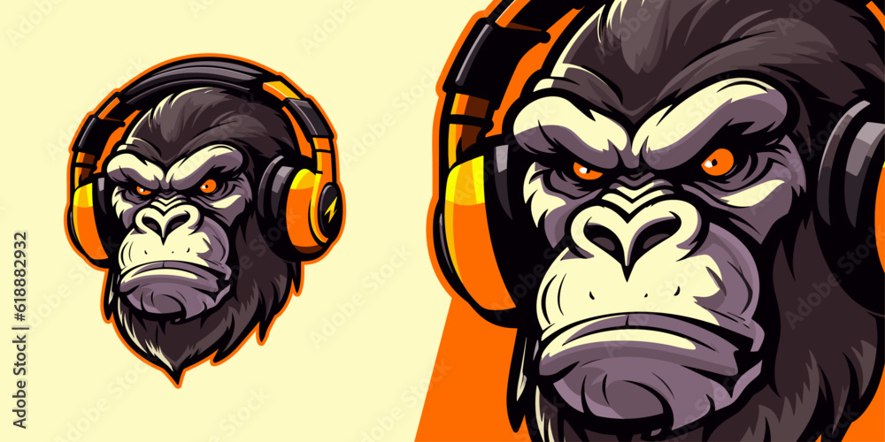 Sport and E-Sport Gaming Teams: Gamer Gorilla with Headset Logo Mascot ...