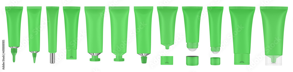 Vetor de Set of green tubes and bottles. Roller ball tube. Open and ...