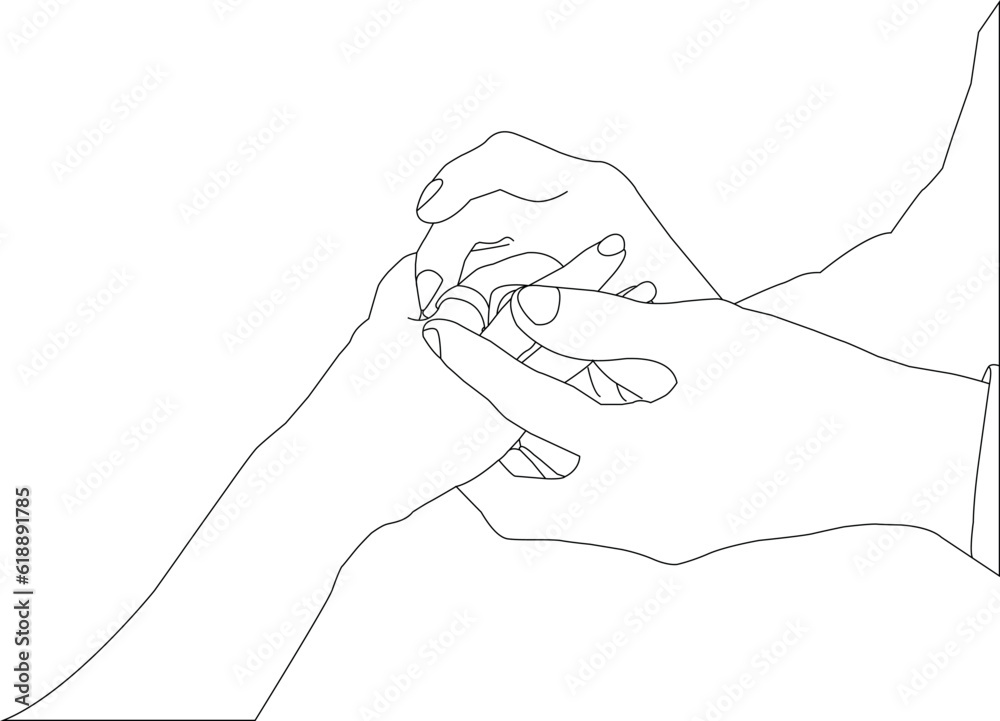 One line drawing hand holding and outline vector on white background ...