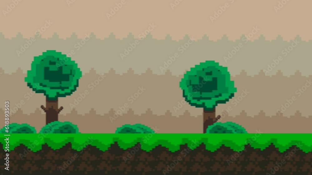 16-bit old style game animation of a passing forest, pixel art, 2d ...