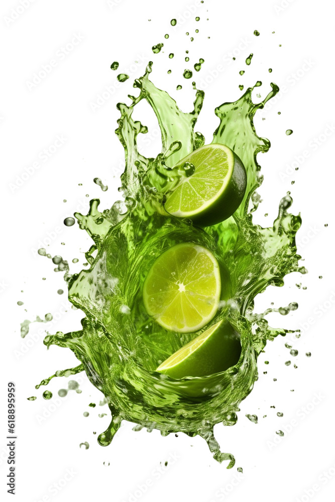 Playful Splash of Lime with Green Water Liquid on Isolated Transparent ...