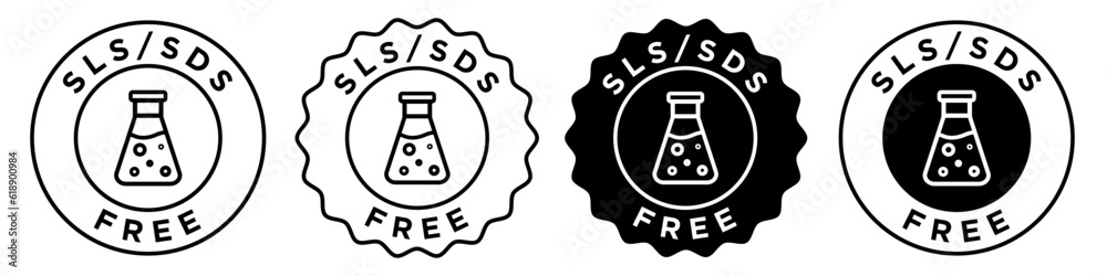 sls, sds free icon. SLS-free shampoo sign mark set collection. non ...