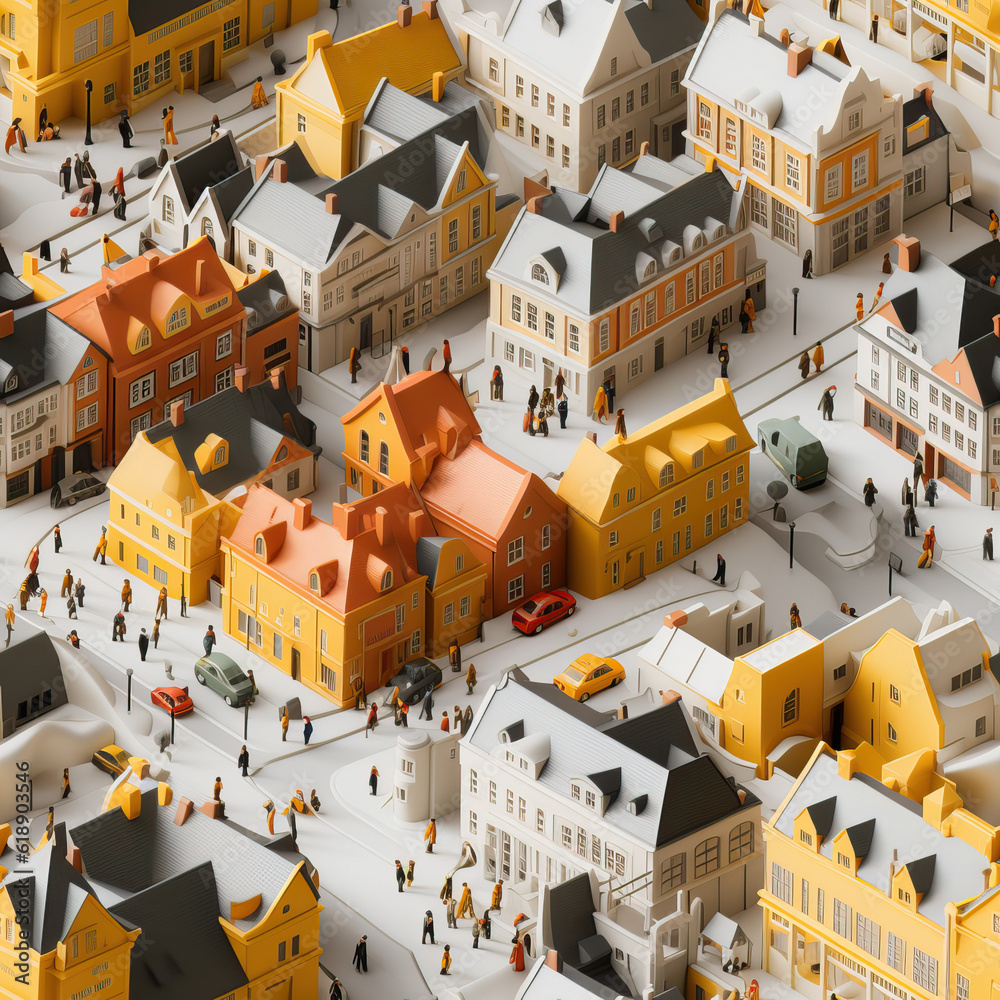 Cartoon city aerial view map, street view and houses, living ...