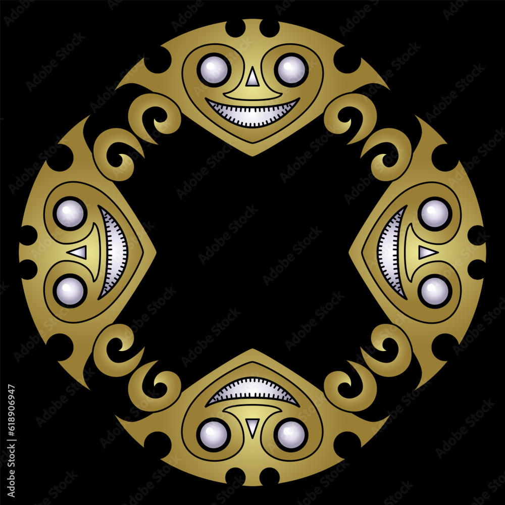 Round ethnic frame with Native American masks from ancient Panama ...