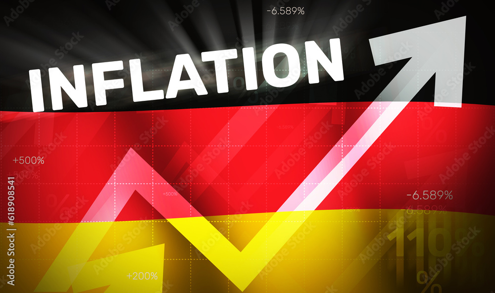 Record Inflation in Germany concept background with waving flag and ...