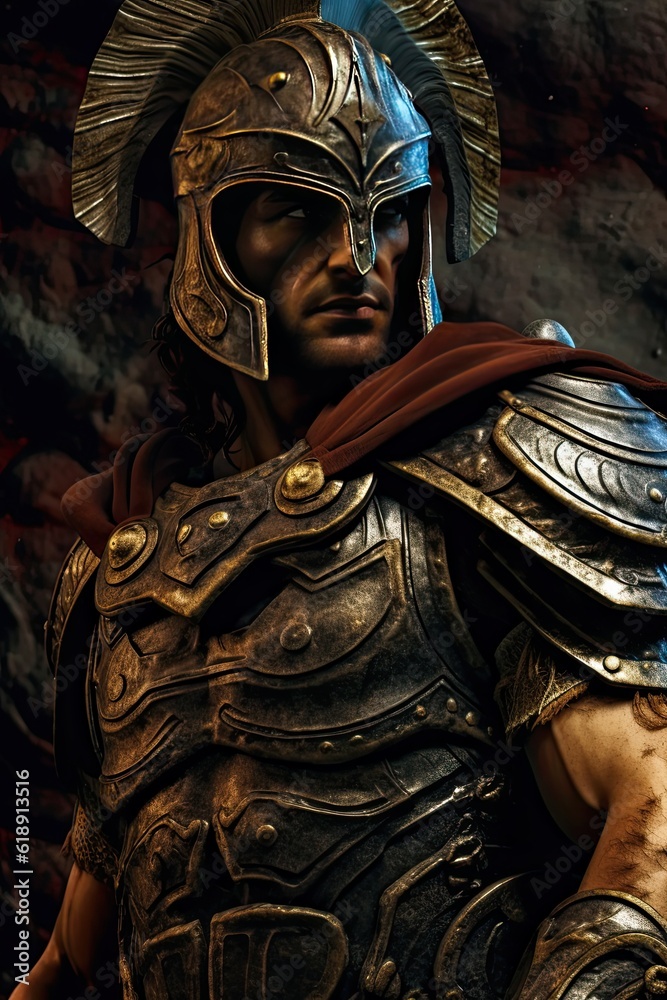 Spartan warrior soldier in full armor. Ancient illustration of a ...