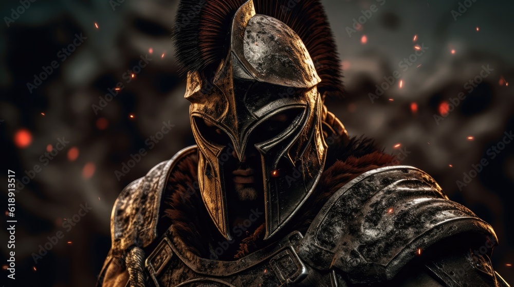 Spartan warrior soldier in full armor. Ancient illustration of a ...