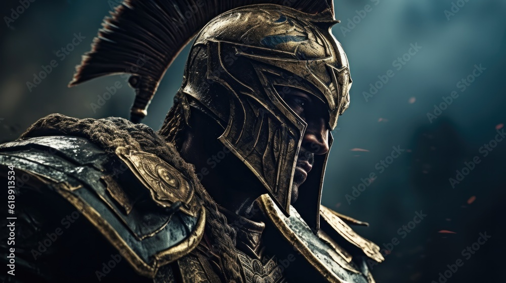 Spartan warrior soldier in full armor. Ancient illustration of a ...