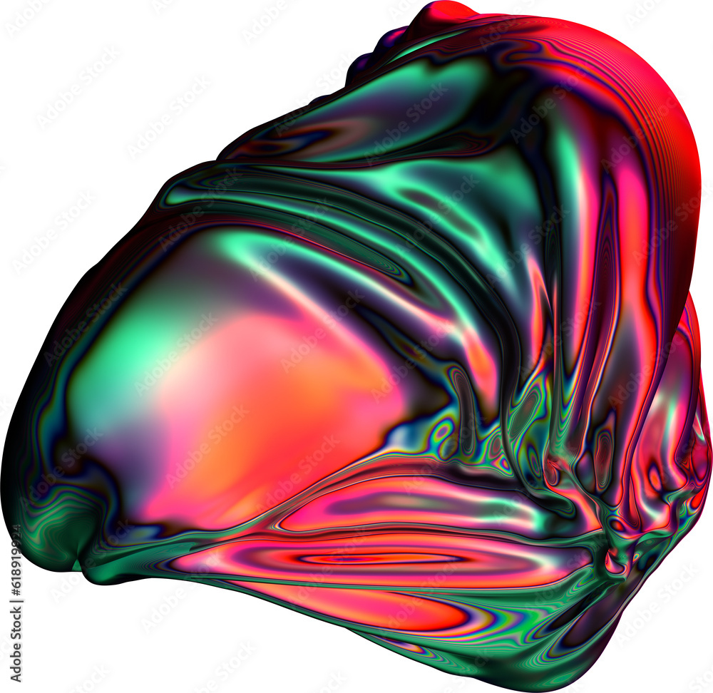 Iridescent Metallic Cloth Distortion Warp 3d Shape on Transparent ...