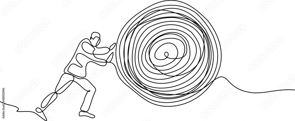 continuous line drawing of man pushing a rock vector illustration Stock ...