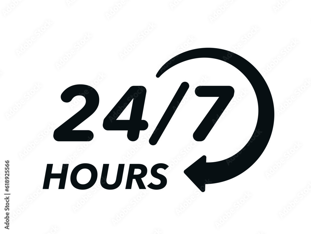 24 7 icon. The 24 hour service is open 24 hours a day, 7 days a week ...