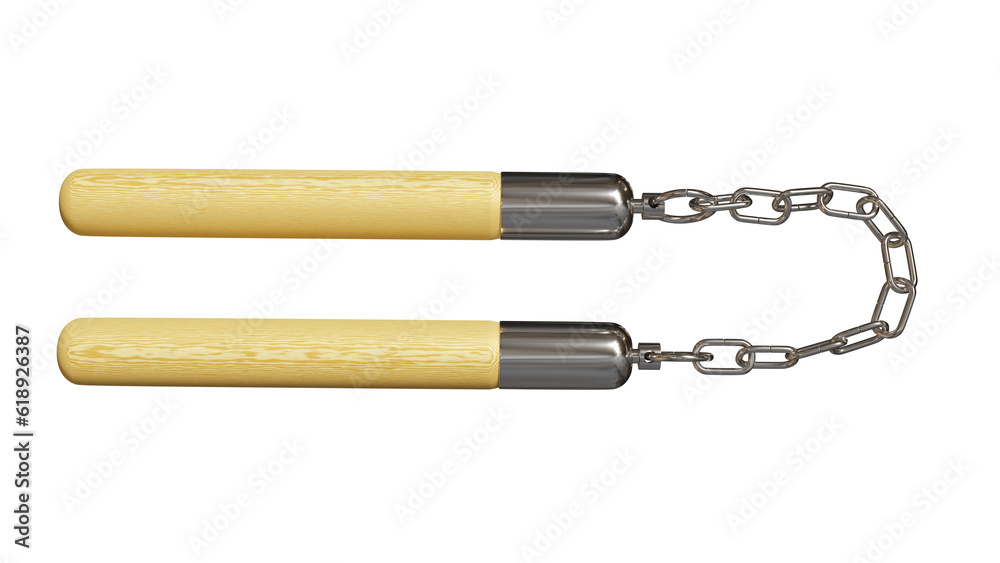 Wooden nunchaku weapon on chain isolated on white and transparent ...