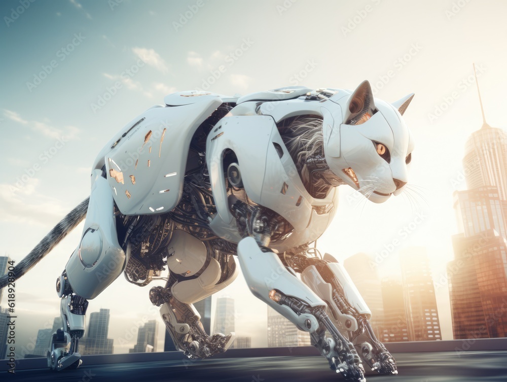 AI generated illustration of cartoon transformer cat with yellow eyes ...