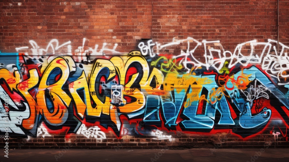 brick wall graffitied with letters graffiti on the wall Stock ...