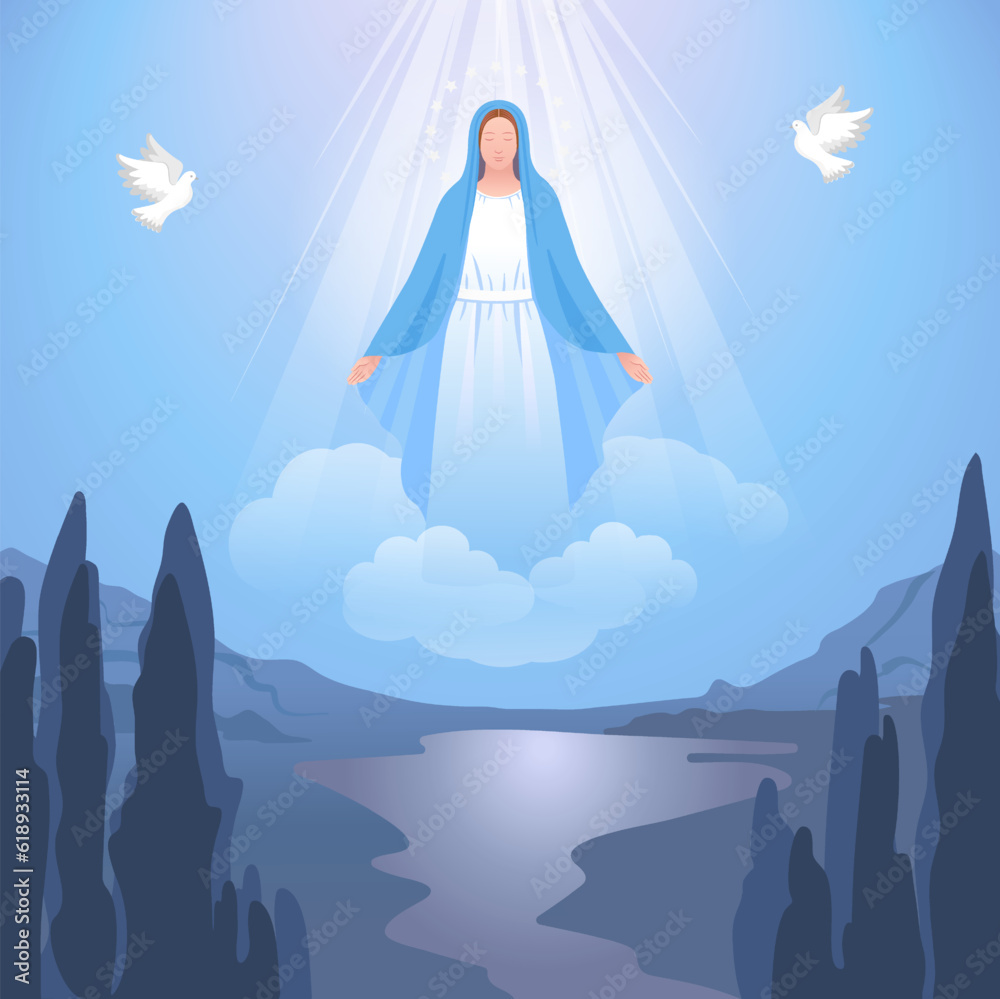 Assumption of Mary.Holy Blessed Virgin Mary or Mother of God. Feast of the immaculate conception ...