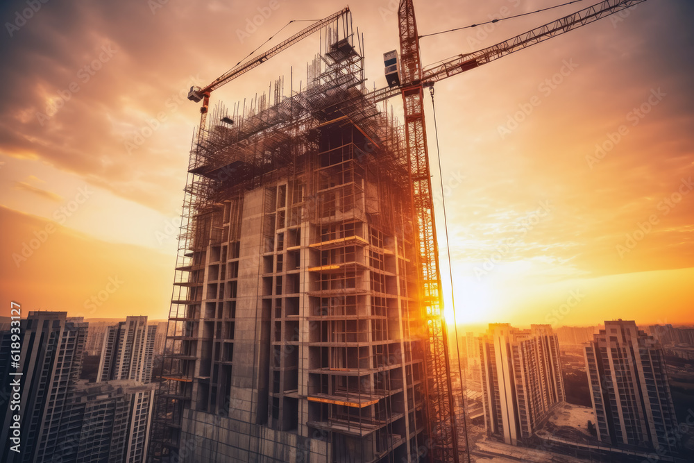 Construction site of large residential commercial building, some floors ...