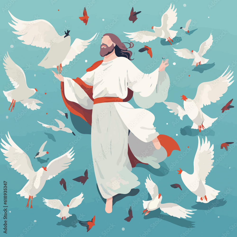 jesus on a cloud with doves behind him. AI Generated Stock Illustration ...