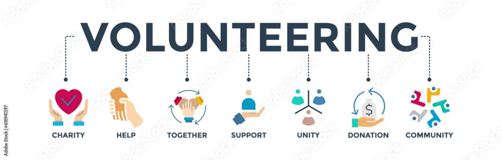 Volunteering banner web icon vector illustration concept for volunteer ...