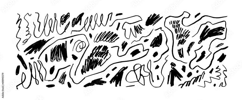 Collection various scribble lines and doodles. Hand drawn pencil curved ...