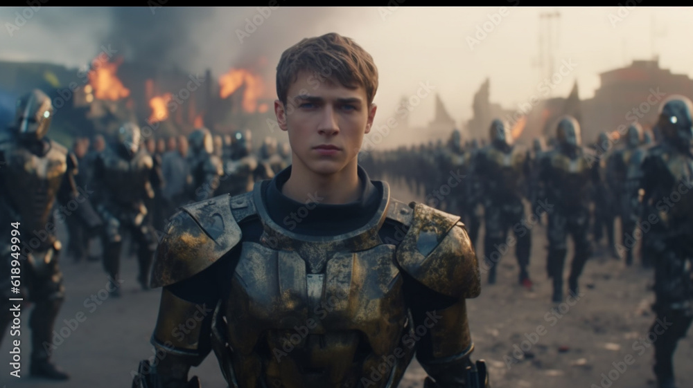 futuristic war with soldier in combat suits, technology and war, army ...