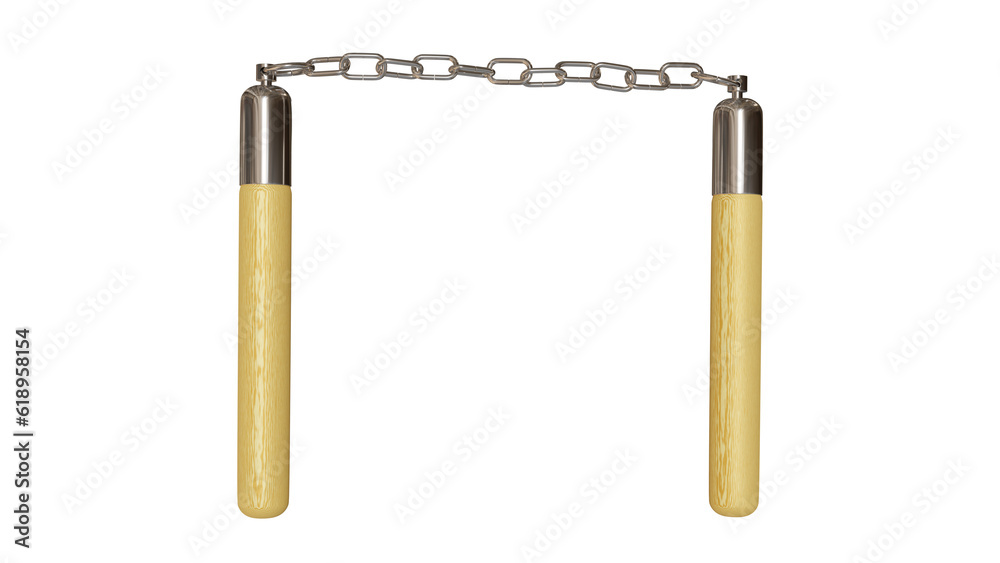 Wooden nunchaku weapon on chain isolated on white and transparent ...