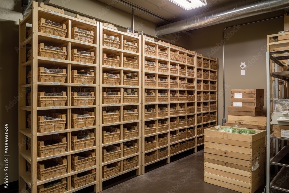 large-scale storage system with crates, boxes, and bins, created with ...