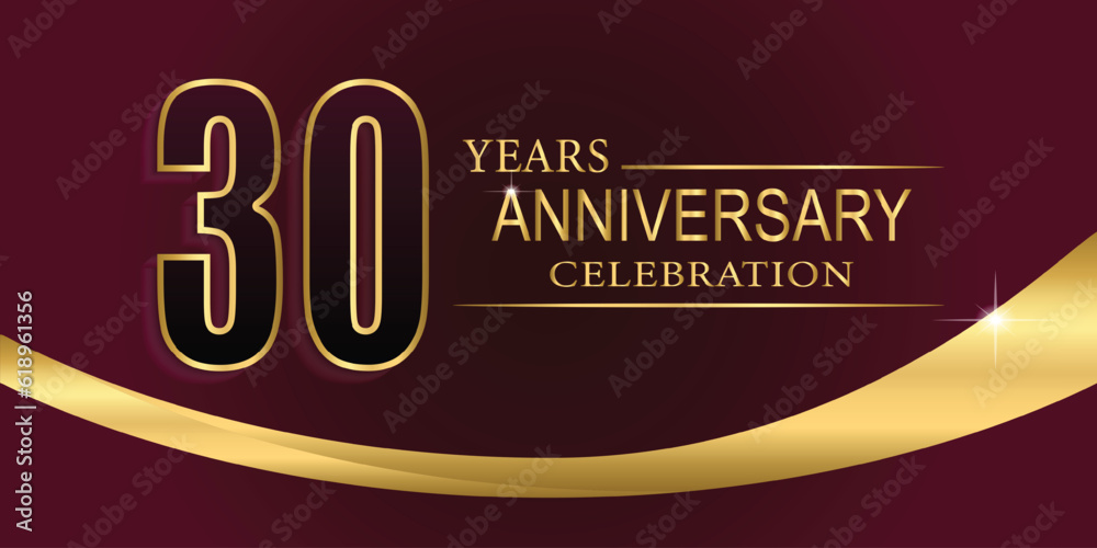 30th Year anniversary celebration background. Golden lettering and a ...