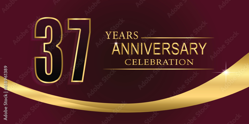 37th Year anniversary celebration background. Golden lettering and a ...