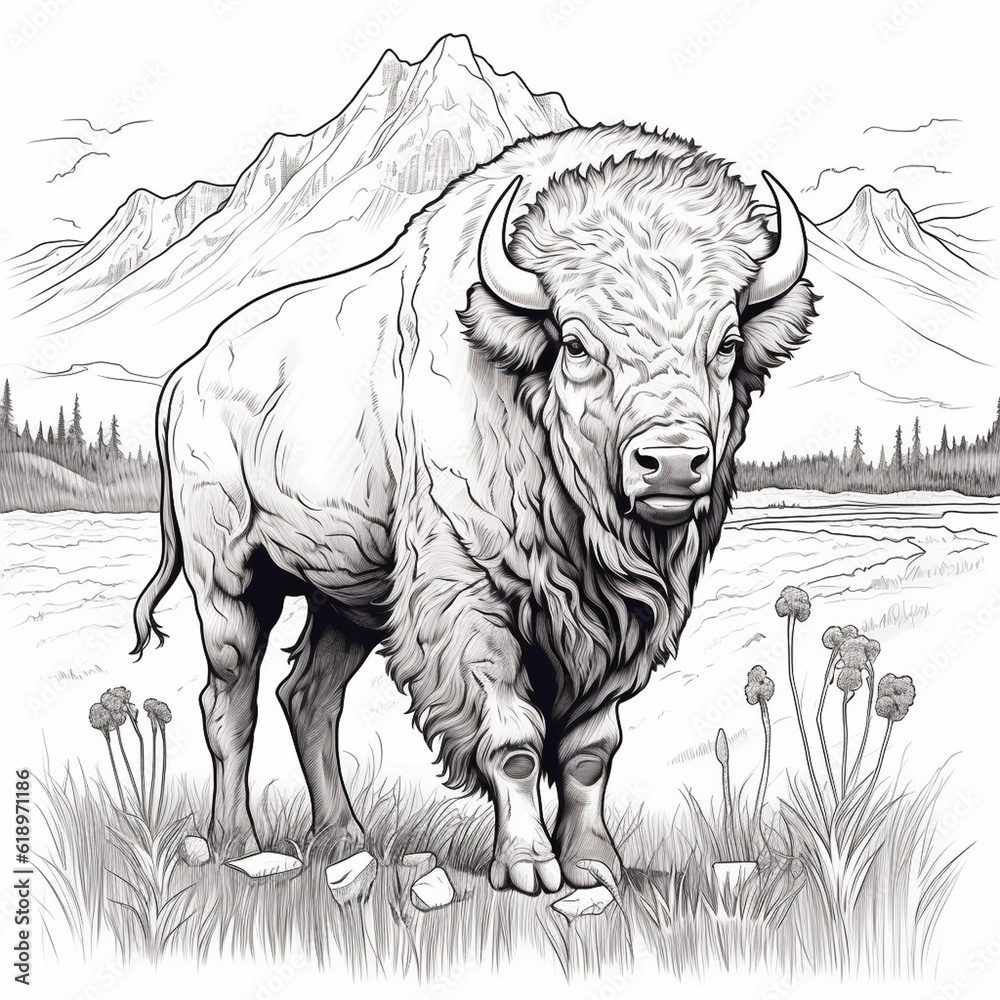 sketch illustration of a bison Stock Illustration | Adobe Stock