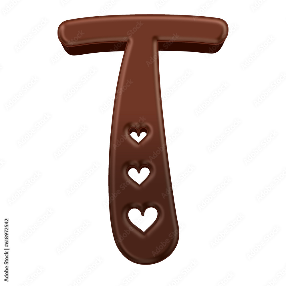 Chocolate candy alphabet letter t, isolated on transparent background ...