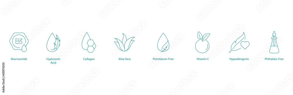 Essential Skincare Ingredients: Vector Icons for Niacinamide ...