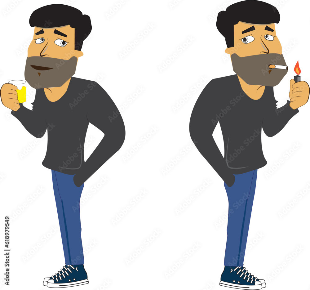 Cartoon man smoking and drinking vetor illustrator Stock Vector | Adobe ...