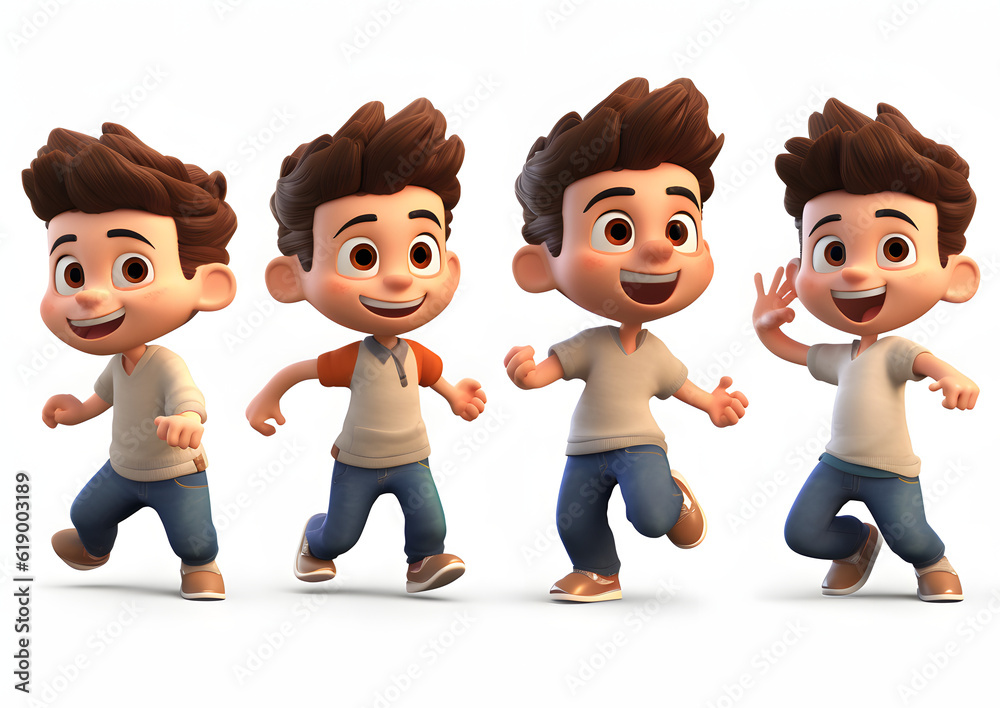 Group of 3D cartoon character cute student kids boy dancing, isolated ...