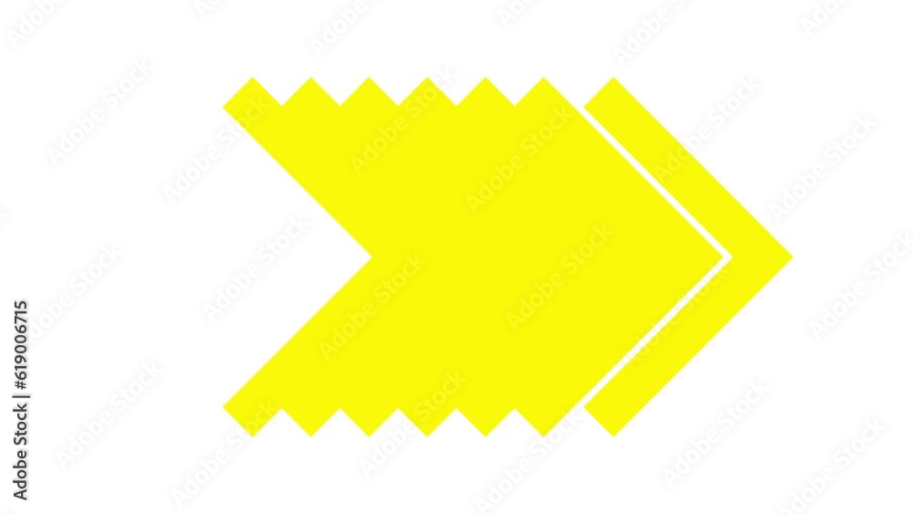 Animated yellow symbol of triangular arrow. Flat striped icon points to ...