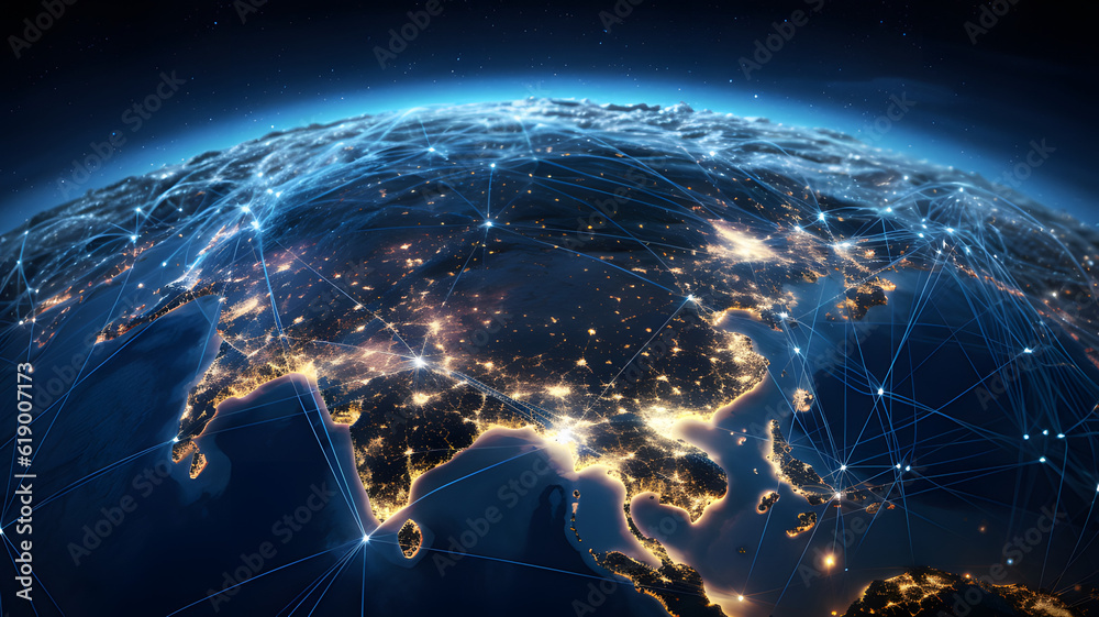 Interconnected world that depicts the global network concept ...