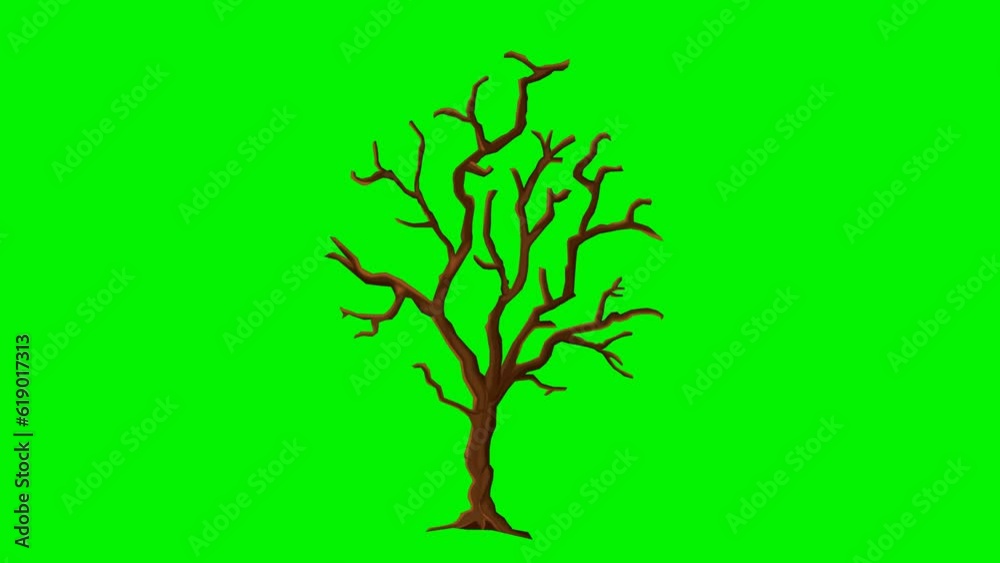 Tree animation without leaf on green screen background. Scary tree ...