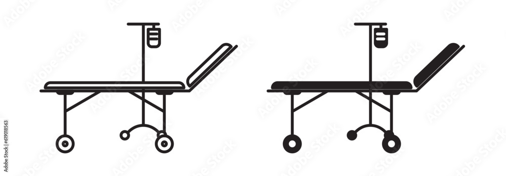 Hospital icu patient bed line icon set. Treatment room bed vector ...