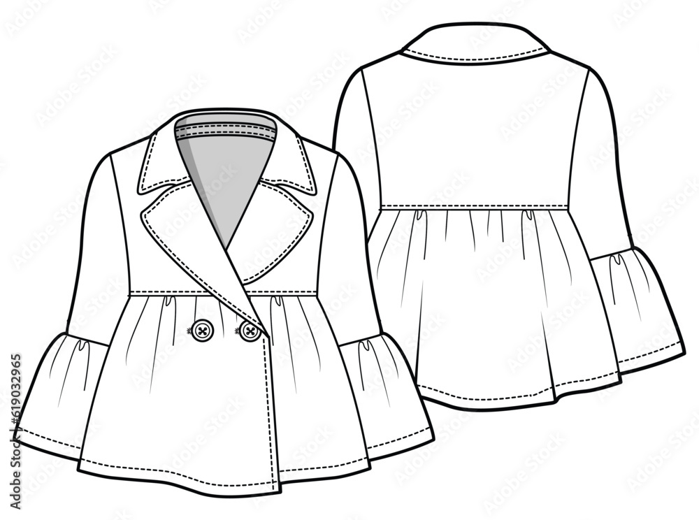 Notch Lapel Collar Peplum Top with Bell Sleeve, Peplum Blazer Front and ...