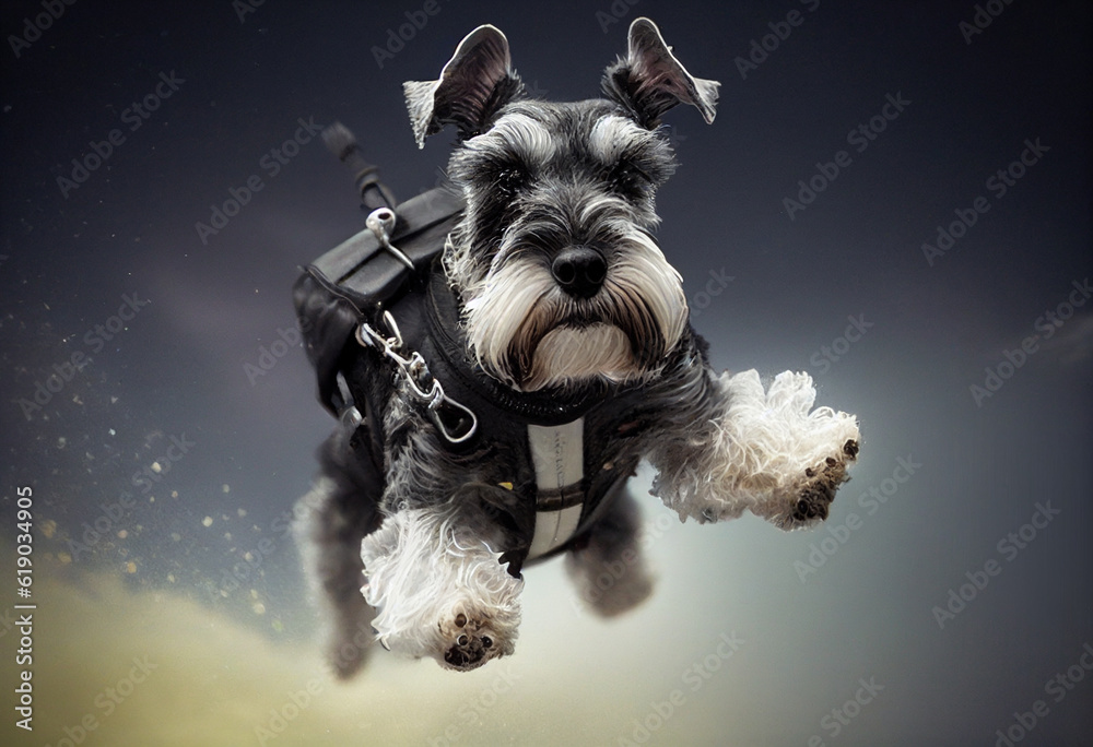 Miniature Schnauzer jumping with a parachute. AI Generated Stock ...