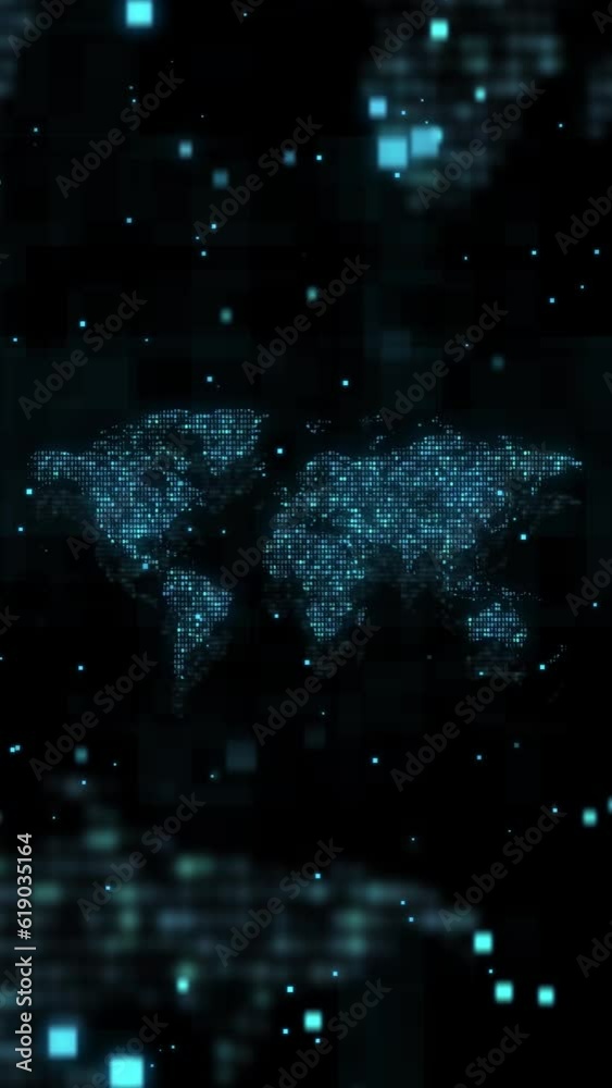 Vertical looped footage of animated earth map in binary code. Sci fi ...