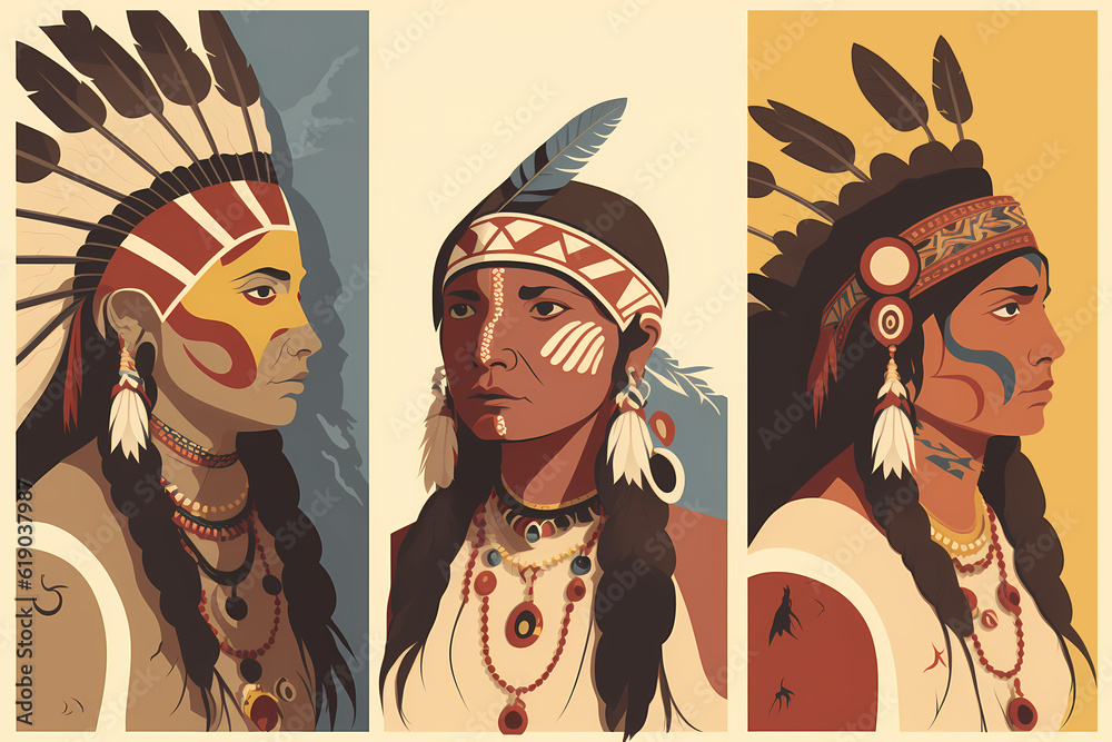 ภาพประกอบสต็อก Indigenous peoples of North America. Indians in ...