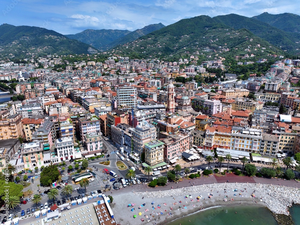Panoramic aerial view of Rapallo. Genoa, Cinque Terre, Liguria, Italy ...