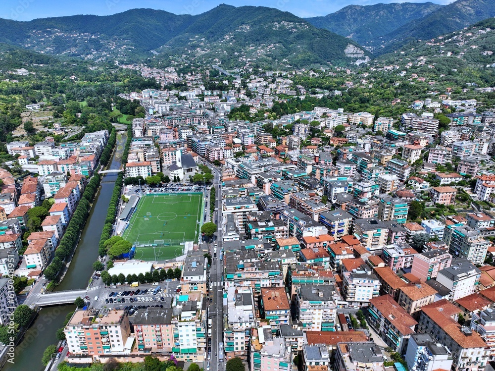 Panoramic aerial view of Rapallo. Genoa, Cinque Terre, Liguria, Italy ...