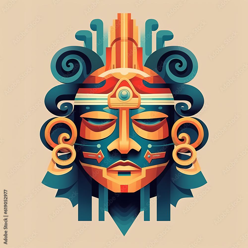 Modern and Minimalistic Digital Illustration of Mayan Ceremonial Mask ...